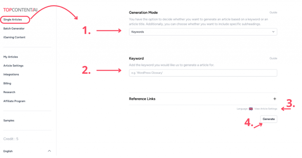 Single Article Generator – Topcontent/AI Documentation & Guides